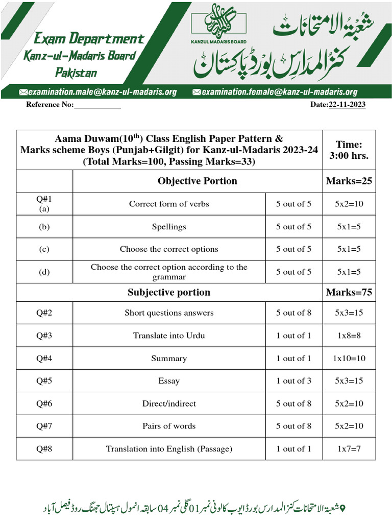 10th Calss English Punjab+Gilgit | PDF | English Language | English Grammar