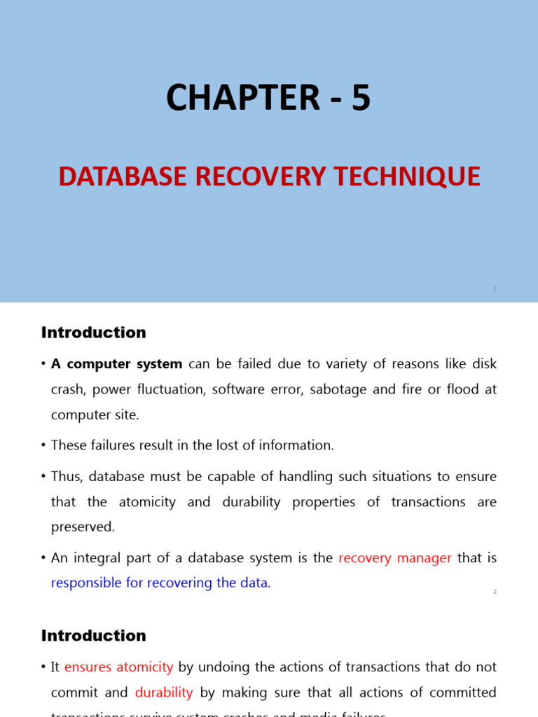 CHAPTER - 5 - Database Recovery Technique | PDF