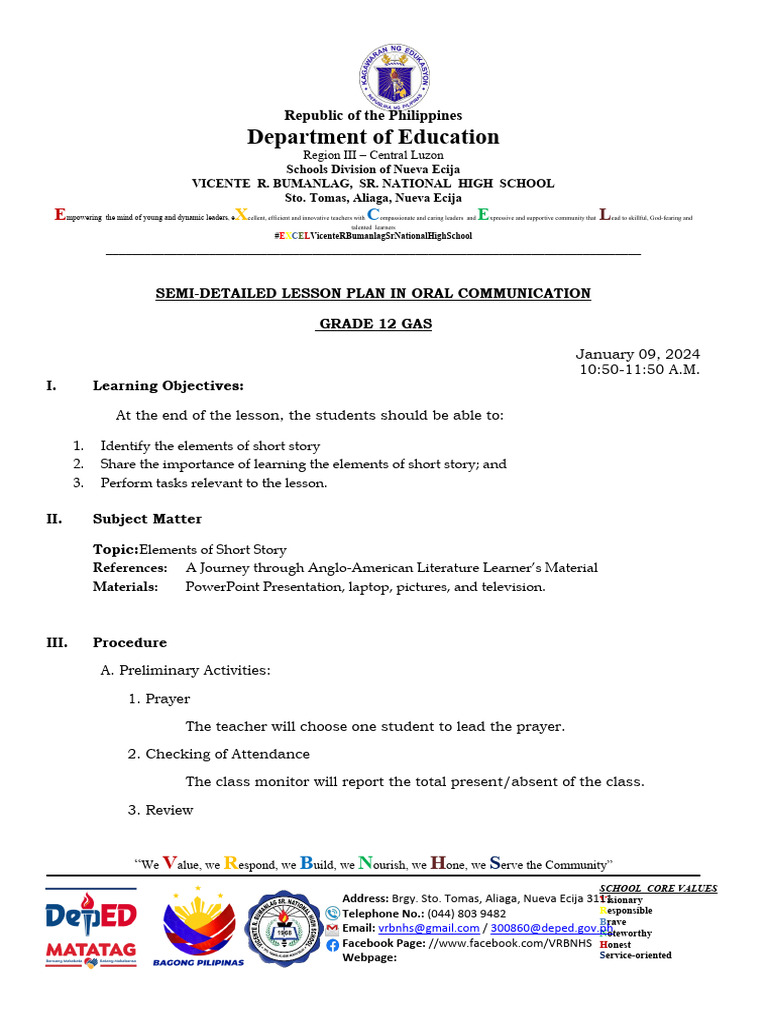 Semi Detailed Lesson Plan 2024 | PDF | Lesson Plan