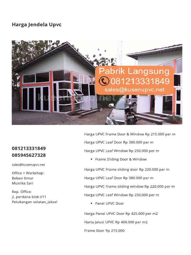 Harga Kusen, Pintu Dan Jendela UPVC | PDF