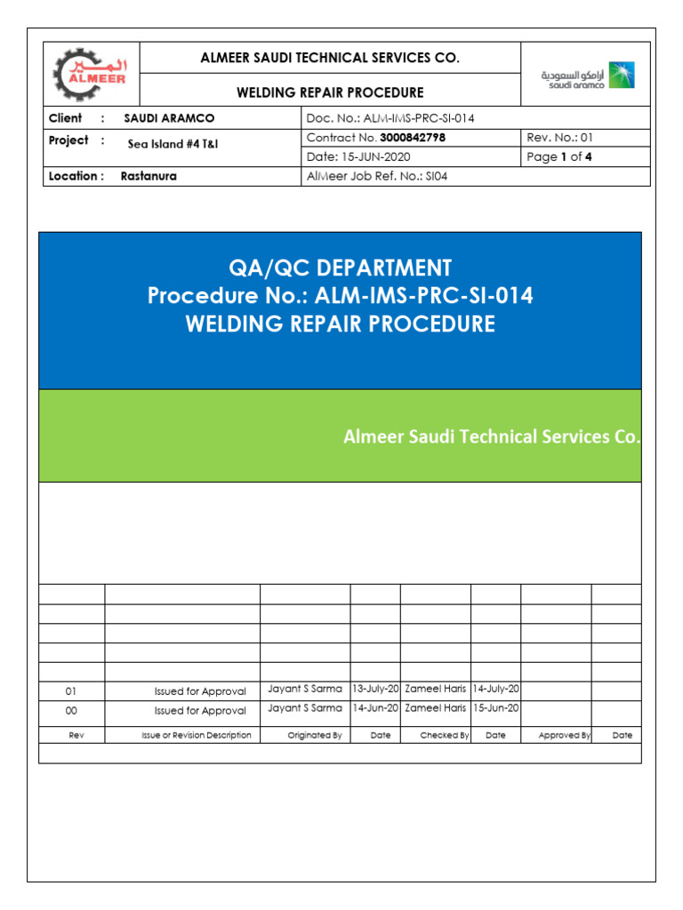 ALM-IMS-PRC-SI-014 WELDING REPAIR PROCEDURE - Complete F | PDF ...