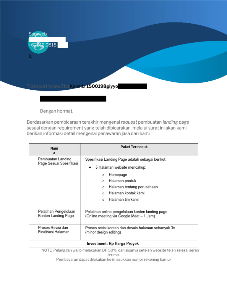 Template Quotation Letter - Jasa Website | PDF