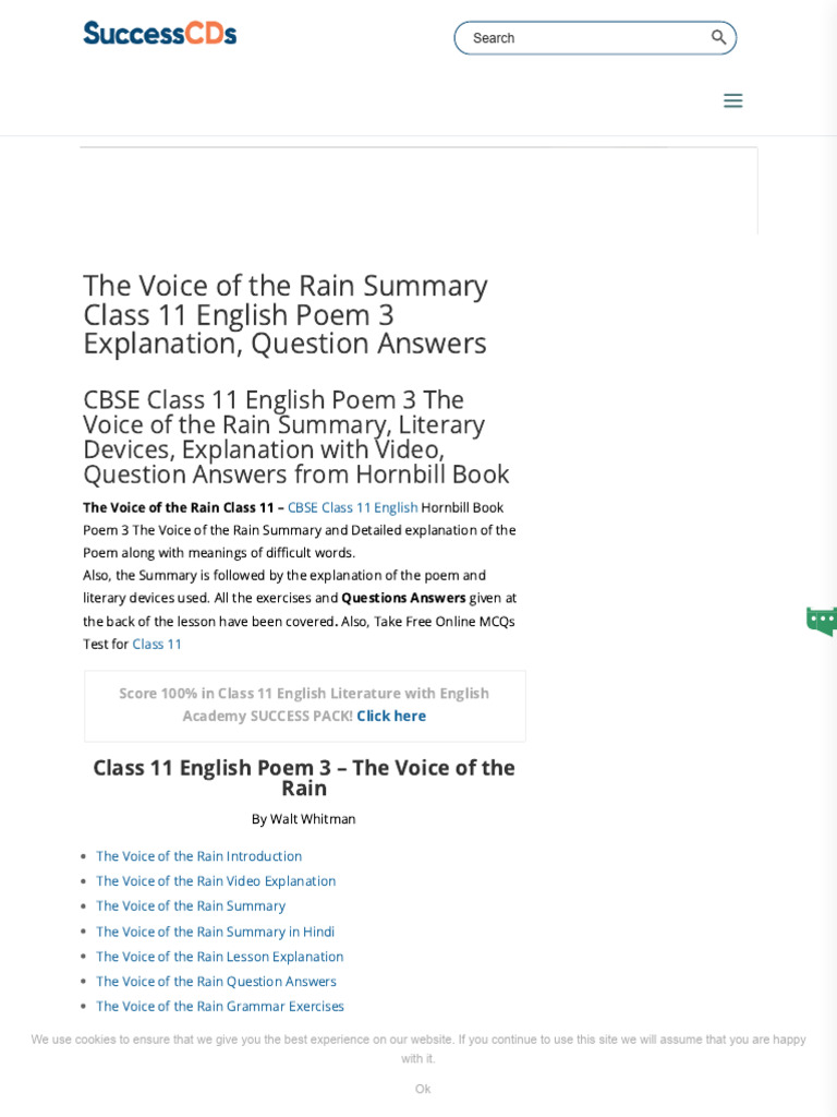 The Voice of The Rain Summary Class 11 English Poem 3 Explanation | PDF