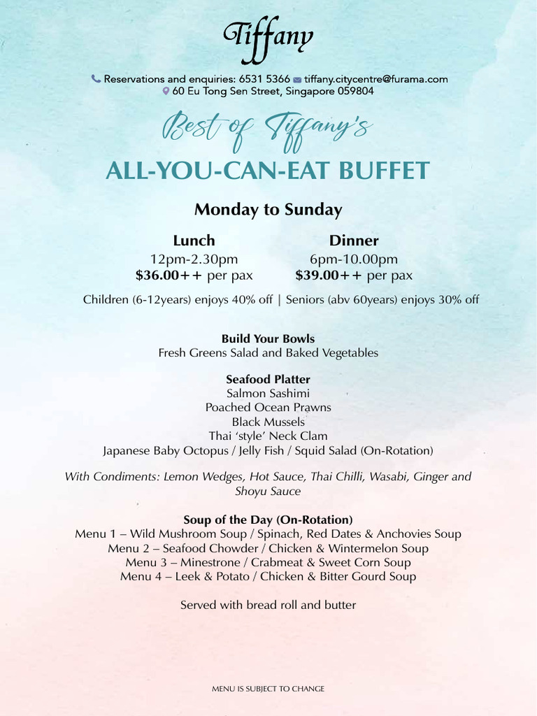 Tiffany's All-You-Can-Eat Buffet Menu | PDF