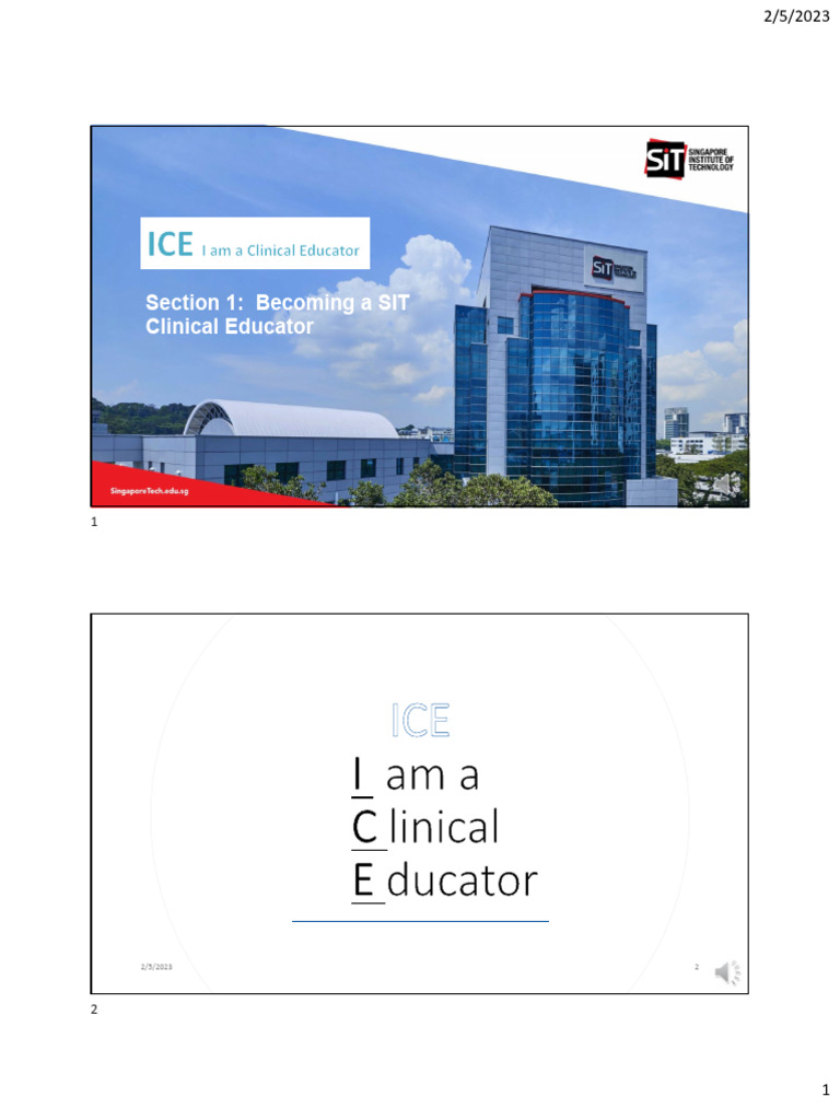 Section 1 Becoming A SIT Clinical Educator 230205 (Handout) | PDF | Professional Development ...