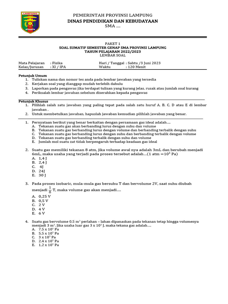 Naskah Soal Fisika Paket 1 Kelas Xi K13 | PDF | Metode & Bahan Ajar