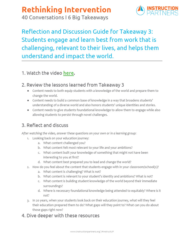 Takeaway 3 Reflection and Discussion Guide | PDF | Curriculum | Knowledge