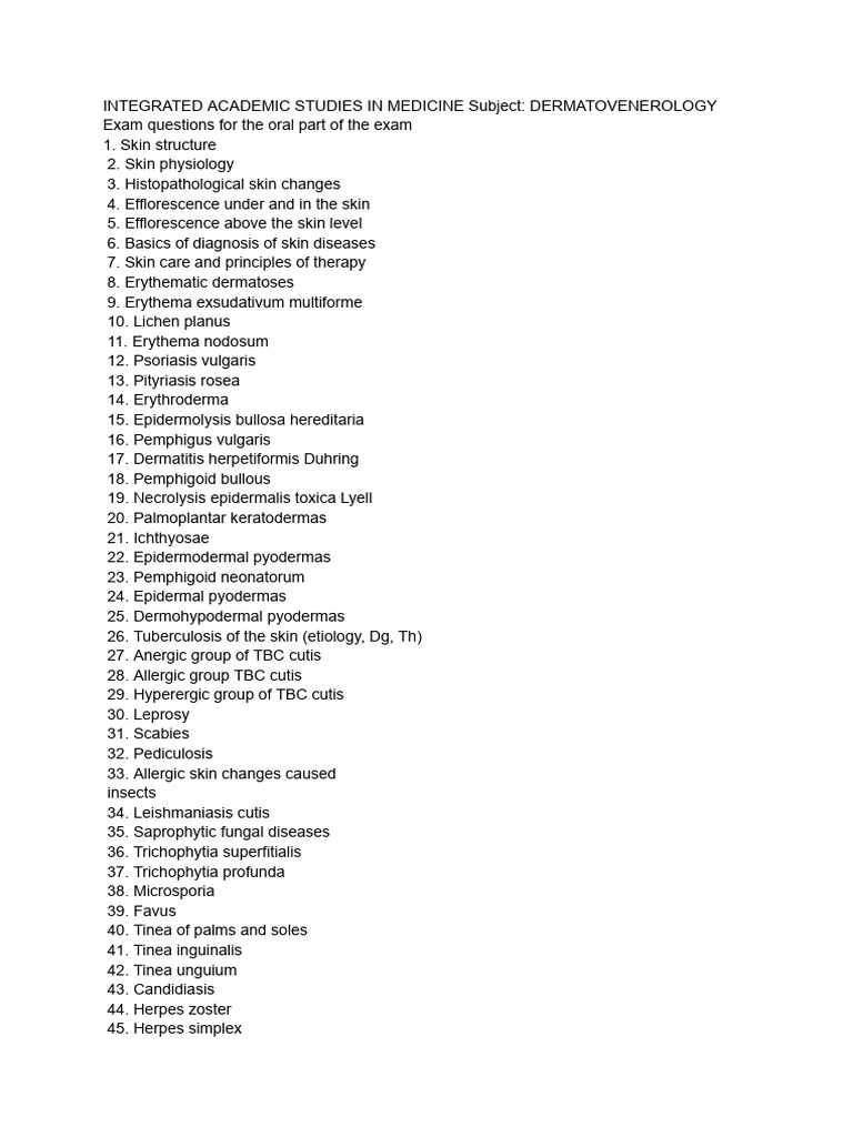 Dermatology Questions 2 | PDF | Dermatitis | Cutaneous Conditions