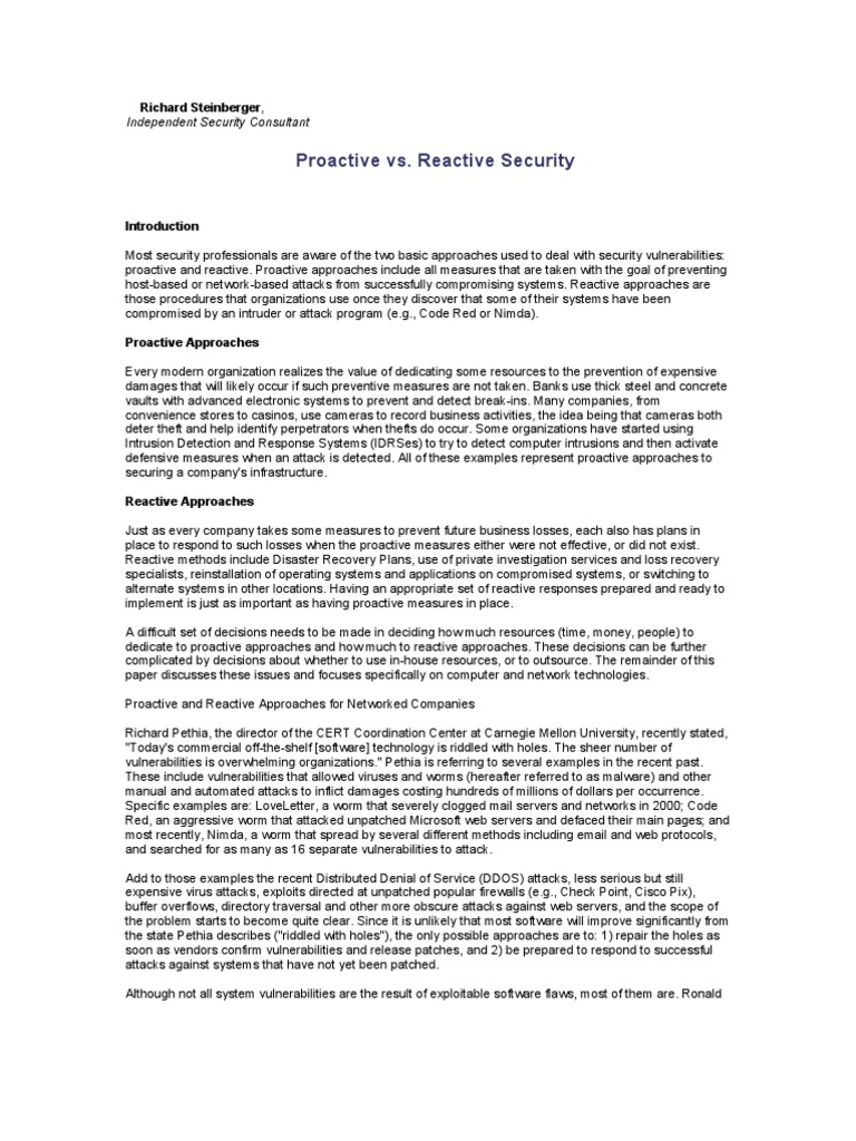 Proactive And Reactive Concept Pdf Vulnerability Computing