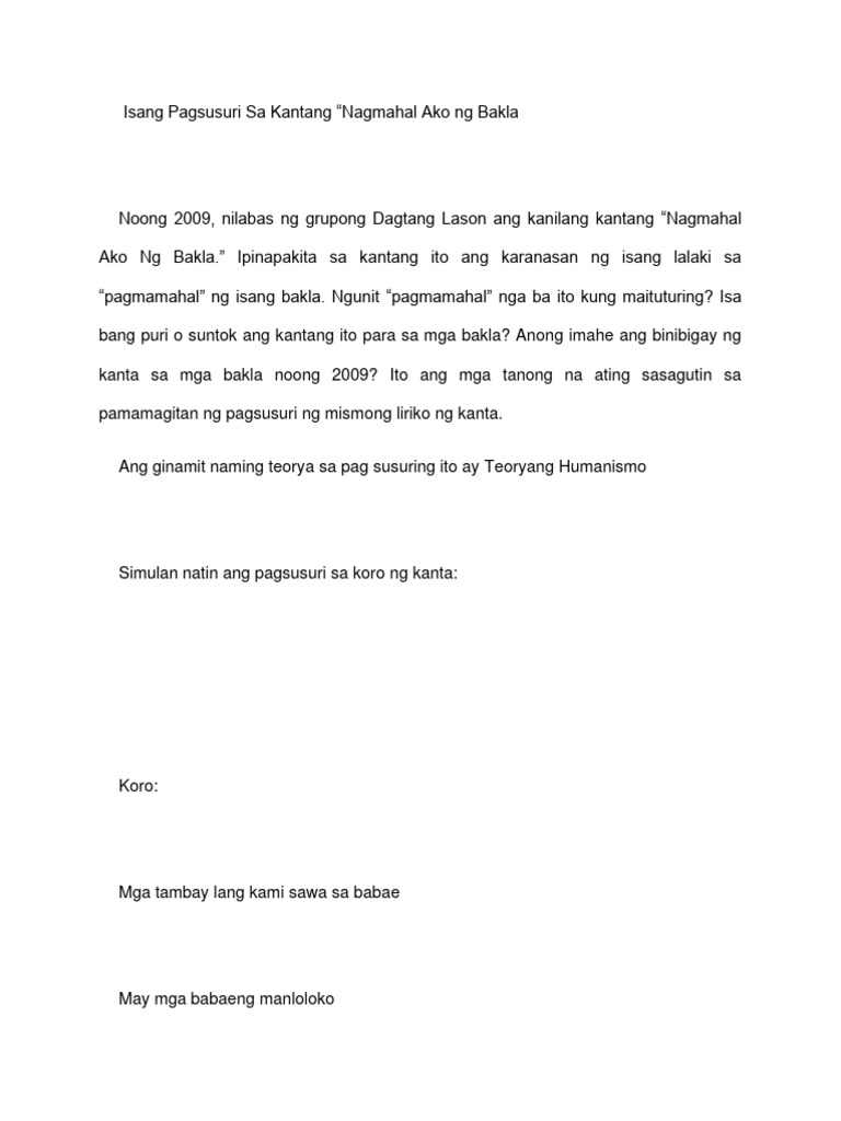 Isang Pagsusuri Sa Kanta Pdf
