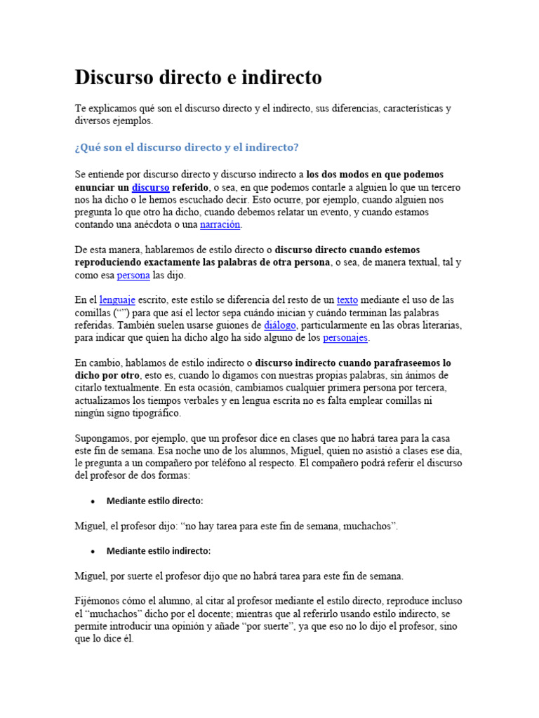 Discurso Directo e Indirecto | PDF