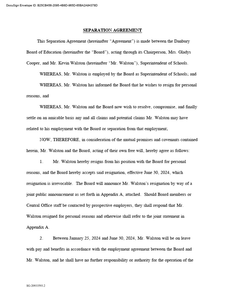 Kevin Walston Separation Agreement | PDF | Equal Employment Opportunity ...