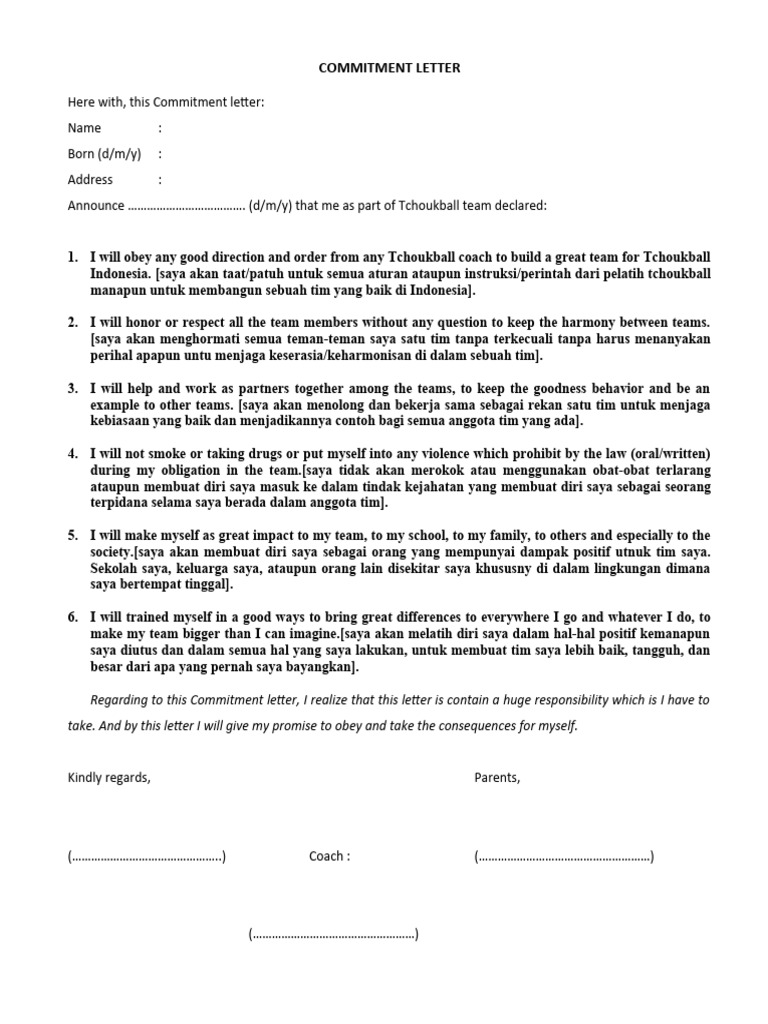 Commitment Letter | PDF | Pengembangan Diri