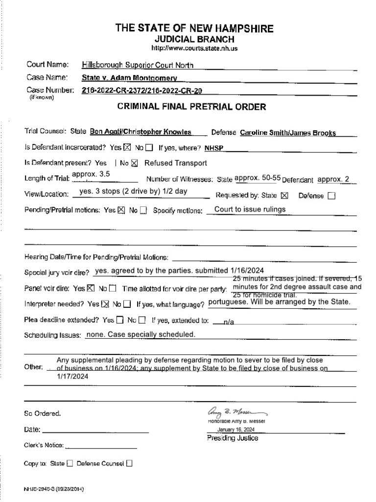 Adam Montgomery - Final - Pre-Trial - Order - 88 | PDF