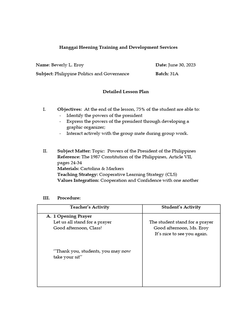 Detailed Lesson Planrevised | PDF | President Of The Philippines ...