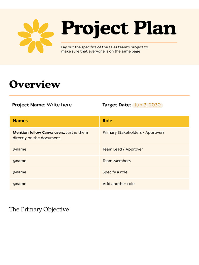 Project Plan Doc in Yellow Black Friendly Corporate Style | PDF ...