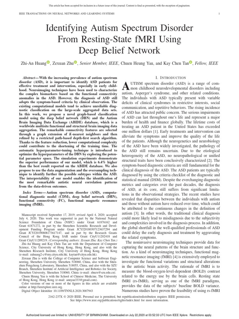 Deep Learning for Autism Diagnosis | PDF | Autism Spectrum | Statistical Classification