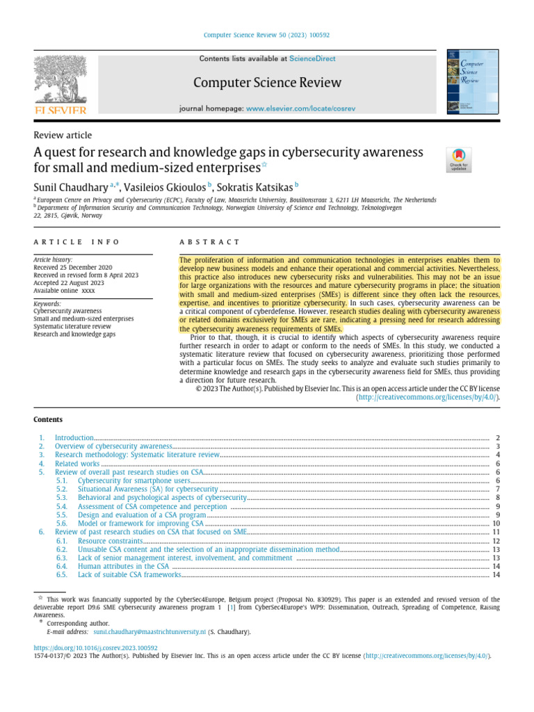 A Quest For Research and Knowledge Gaps in Cybersecurity A - 2023 - Computer Sci | PDF ...