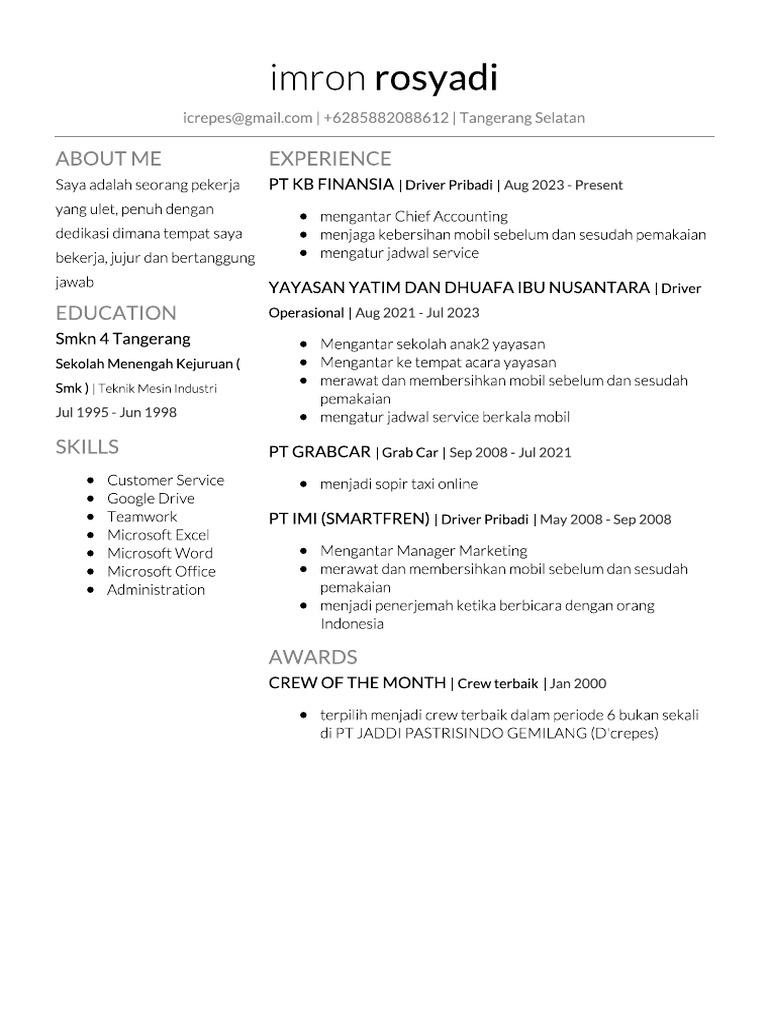 CV Imron Rosyadi | PDF