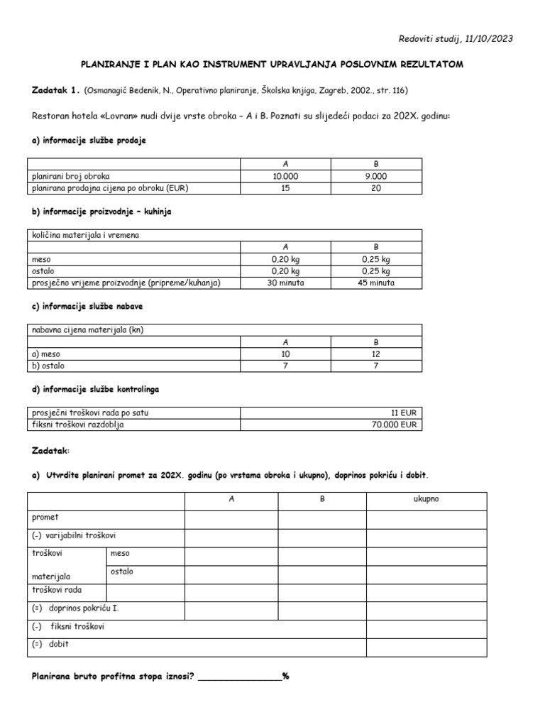 Planiranje Seminari Studentski Primjerak 11 10 2023 | PDF