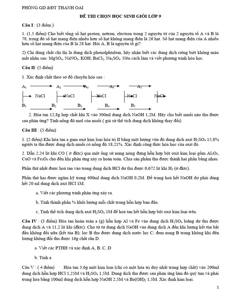 De Dap An HSG Hoa 9 Thanh Van 20152016 | PDF