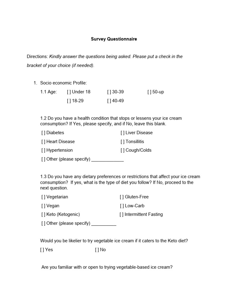 Vegetable Ice Cream Survey | PDF | Low Carbohydrate Diet | Diet (Nutrition)