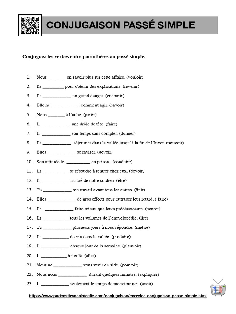 Exercice de Conjugaison Au Passe Simple | PDF