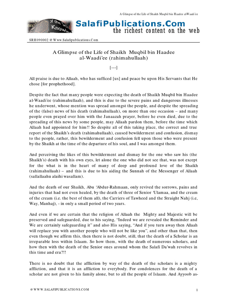 A Glimpse of the Life of Shaikh Muqbil Bin Haadee al-Waadi`ee Part 1 ...