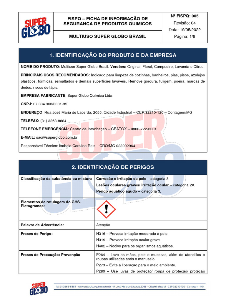 FISPQ 005 Multiuso SG | PDF