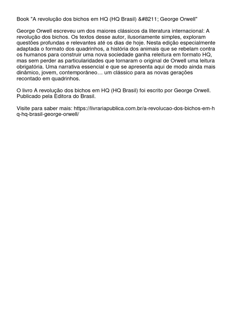 A Revolução Dos Bichos Em HQ (HQ Brasil) – George Orwell | PDF