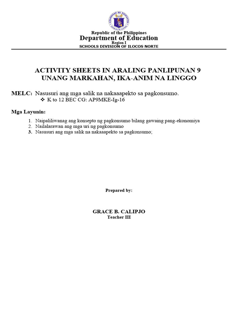 Ap9 q1 Week6 Ap9mke LH 16 ASP Calipjo, Grace B. Mylene Gagto | PDF