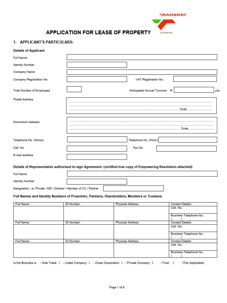 Property Lease Application Form | PDF | Business | Fires