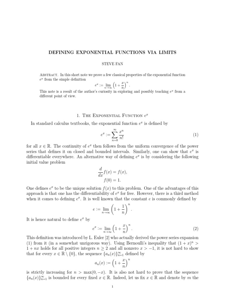 Defining Exponential Functions Via Limits | PDF | Exponential Function | Function (Mathematics)