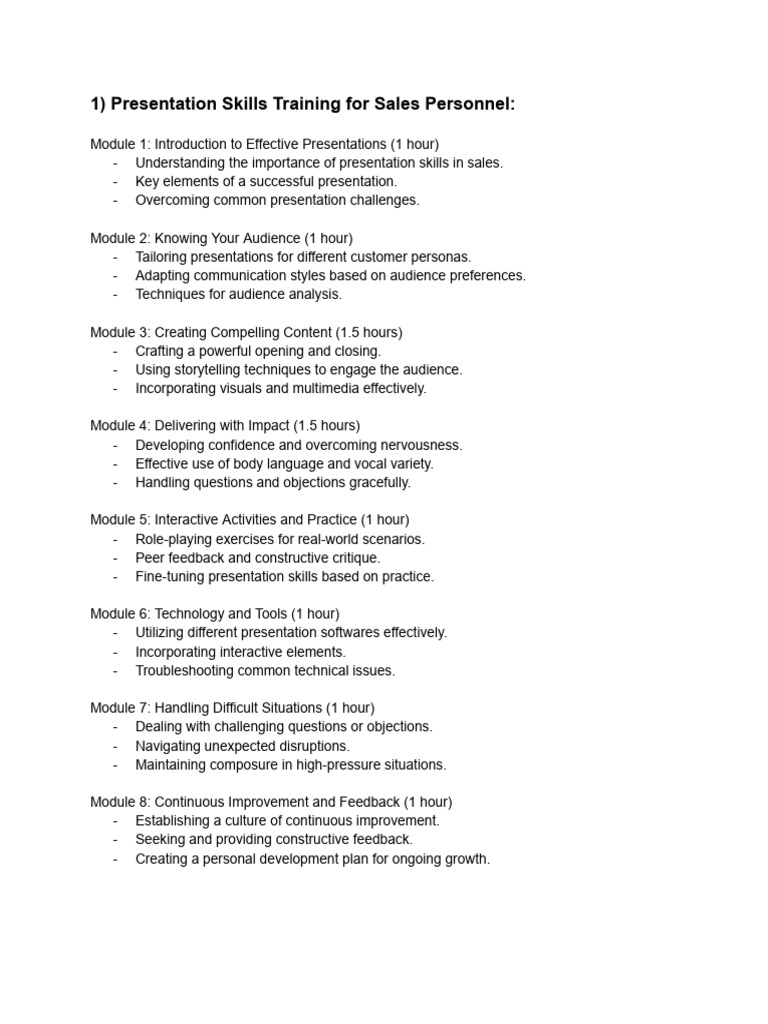 Modules For Presentation Skills and People Management Training | PDF ...