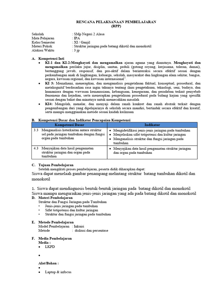 RPP Jaringan Tumbuhan | PDF