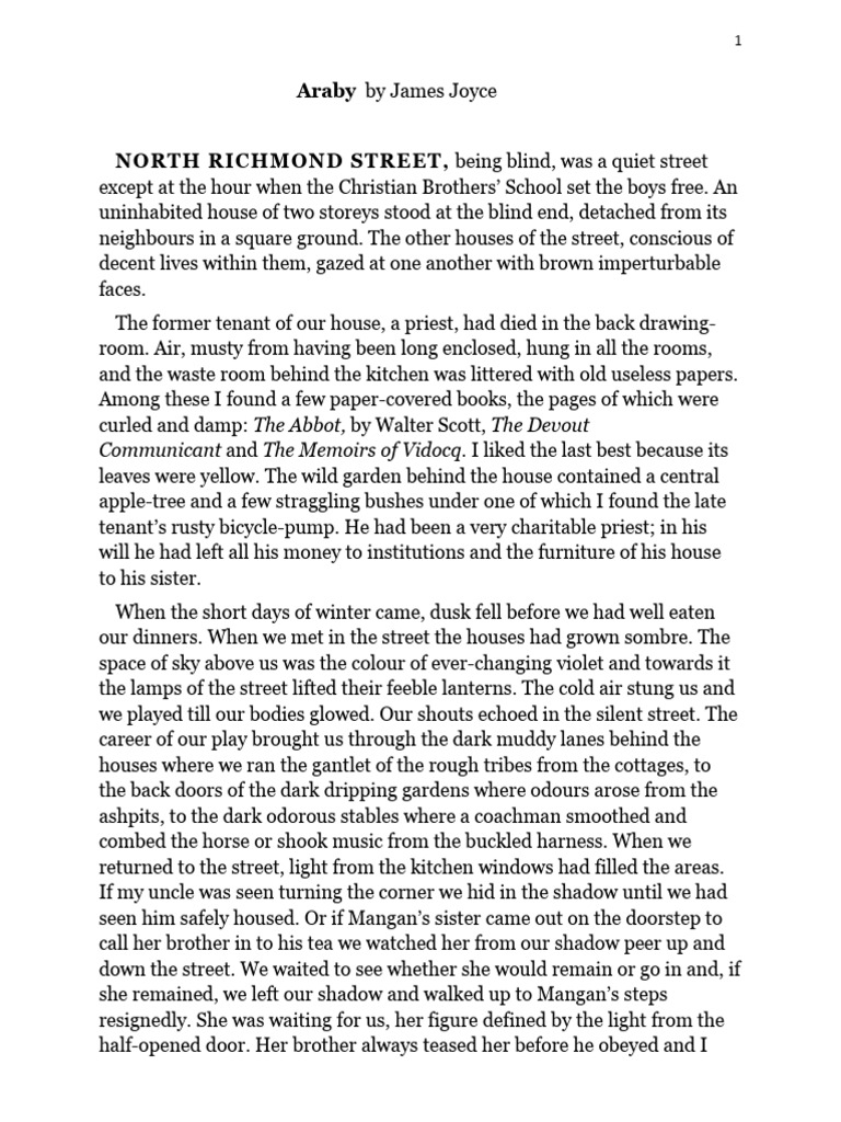 James Joyce - Araby - Assignment | PDF | Poetry | General Fiction