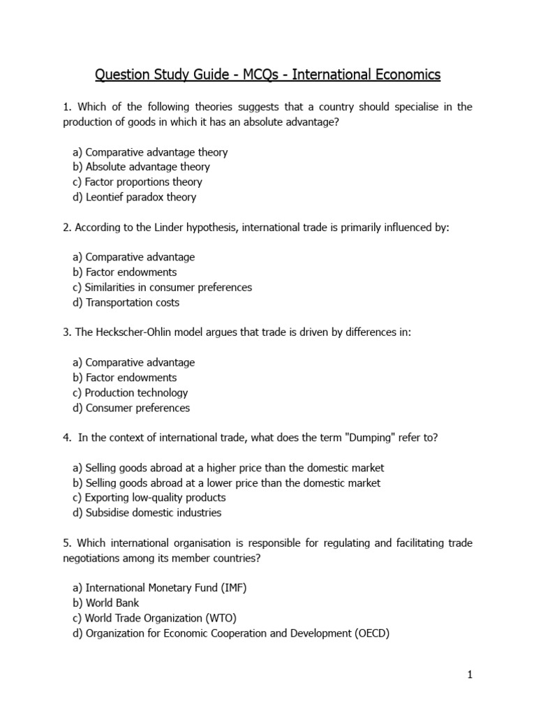 International Economics - Advanced MCQ Test Bank | PDF | Exchange Rate ...