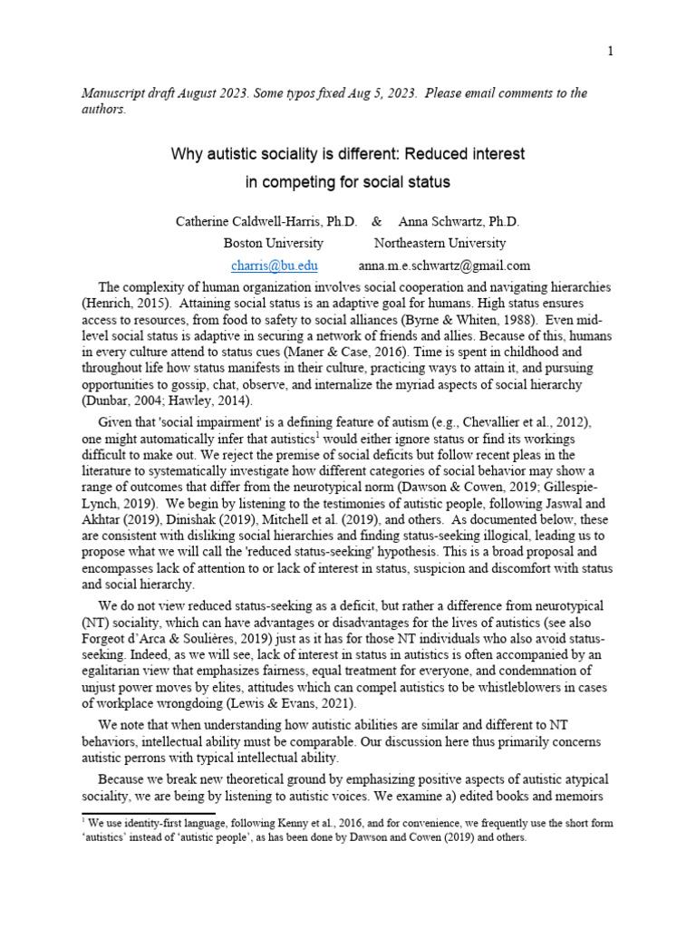 Autistic Sociality: Reduced Status-Seeking | PDF | Social Science ...