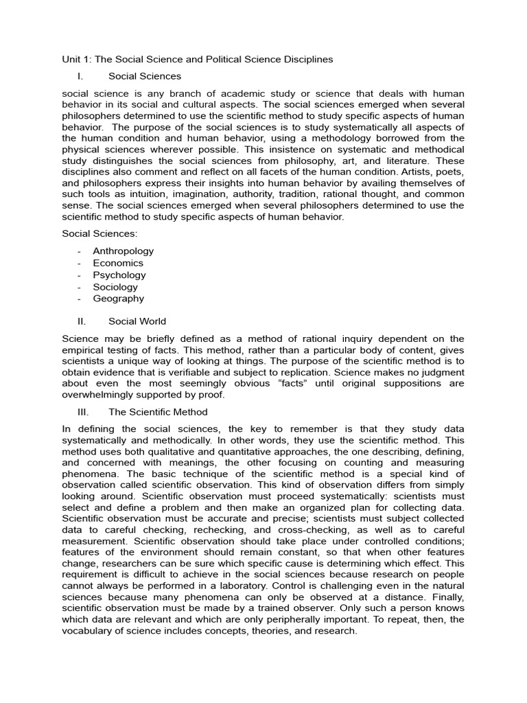 Unit 1 Introduction To Social Science Reviewer | PDF | Methodology ...