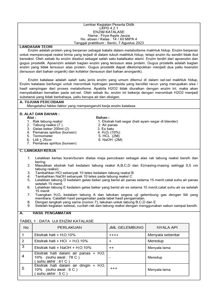 Uji Enzim Katalase | PDF