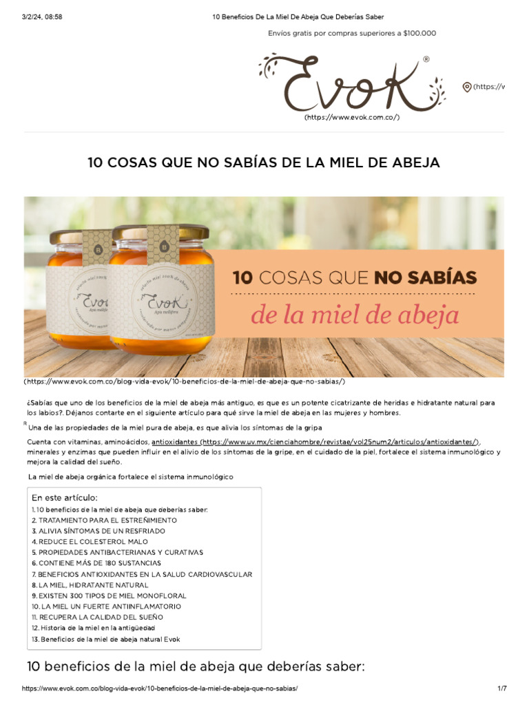 10 Beneficios De La Miel De Abeja Que Deberías Saber Pdf Miel
