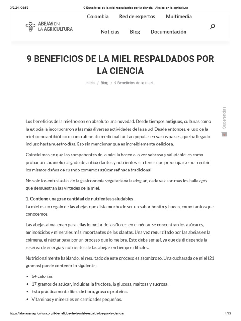 9 Beneficios de La Miel Respaldados Por La Ciencia - Abejas en La Agricultura | PDF | Miel ...