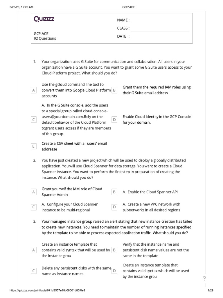GCP ACE Questions | PDF
