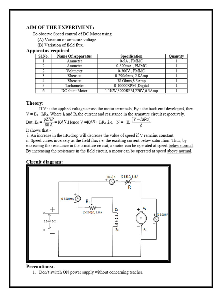 Speed Control of DC Shunt Motor | Download Free PDF | Electric Motor ...