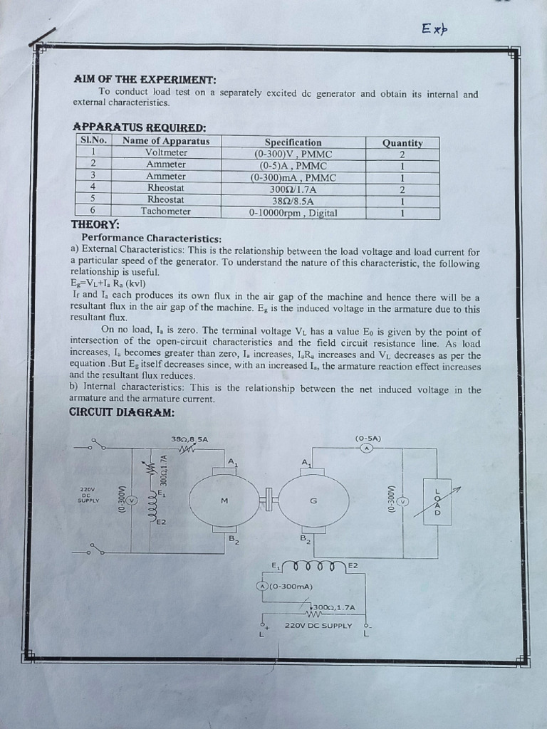 Load Test On A Separately Excited DC Generator and Obtain Its Internal ...
