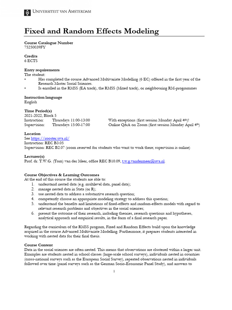 RMSS FREM Course Manual 2022 | PDF | Multilevel Model | Plagiarism