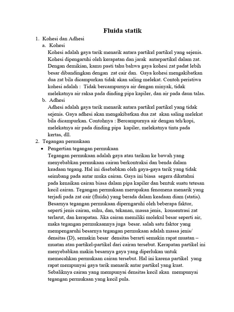 Rangkuman Materi Fluida Statik | PDF