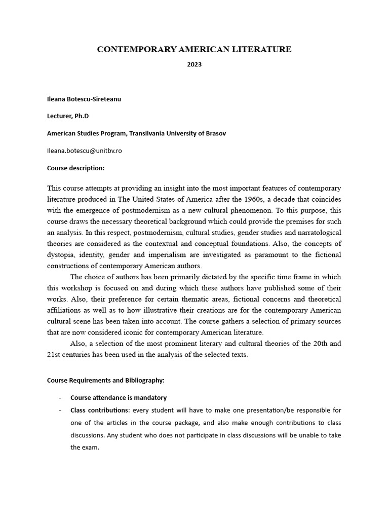 Overview of Contemporary American Literature | PDF | Postmodernism ...