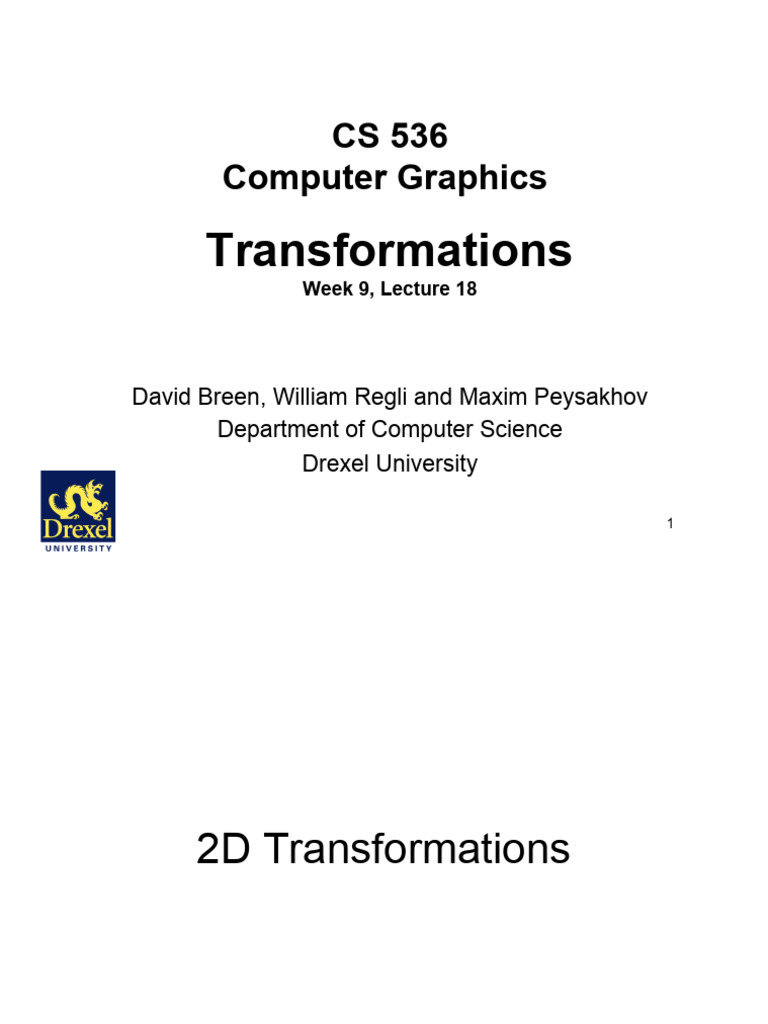 2d Transformations Pdf 2 D Computer Graphics Space
