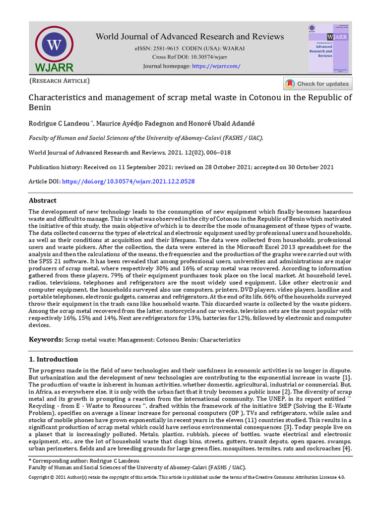 Wjarr 2021 0528 | PDF | Waste | Scrap